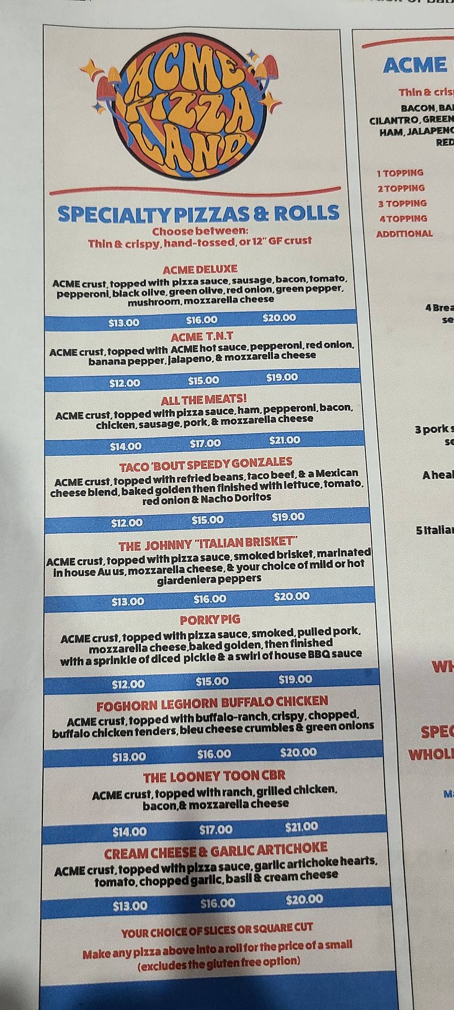 Menu at Acme By Full Circle BBQ, Fort Wayne