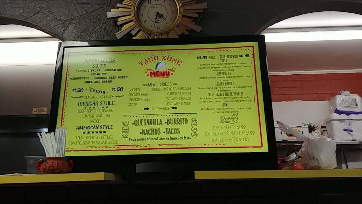 Menu at Taco Zone restaurant, Fort Wayne