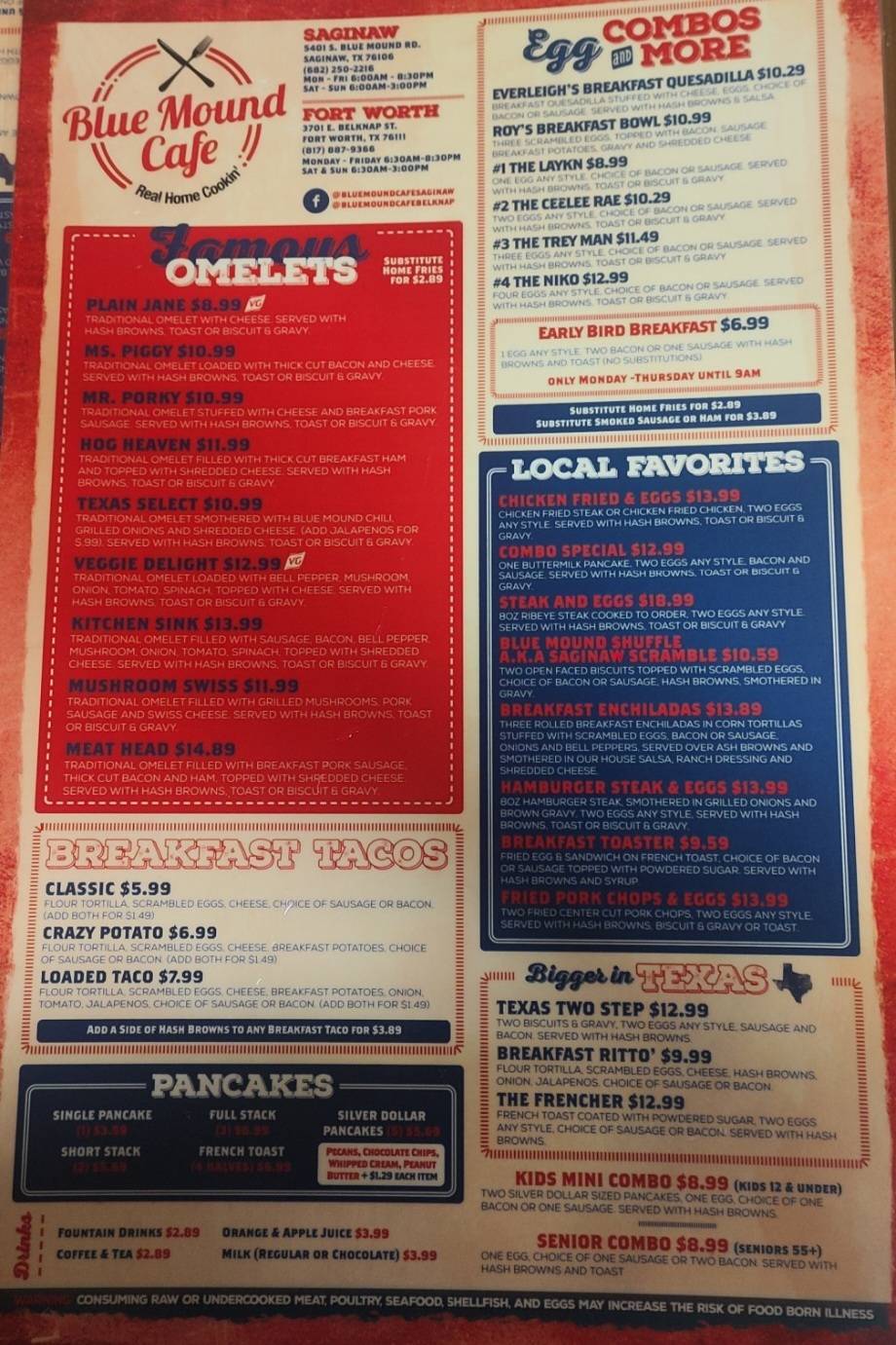 Menu at Blue Mound Cafe - Belknap, Fort Worth