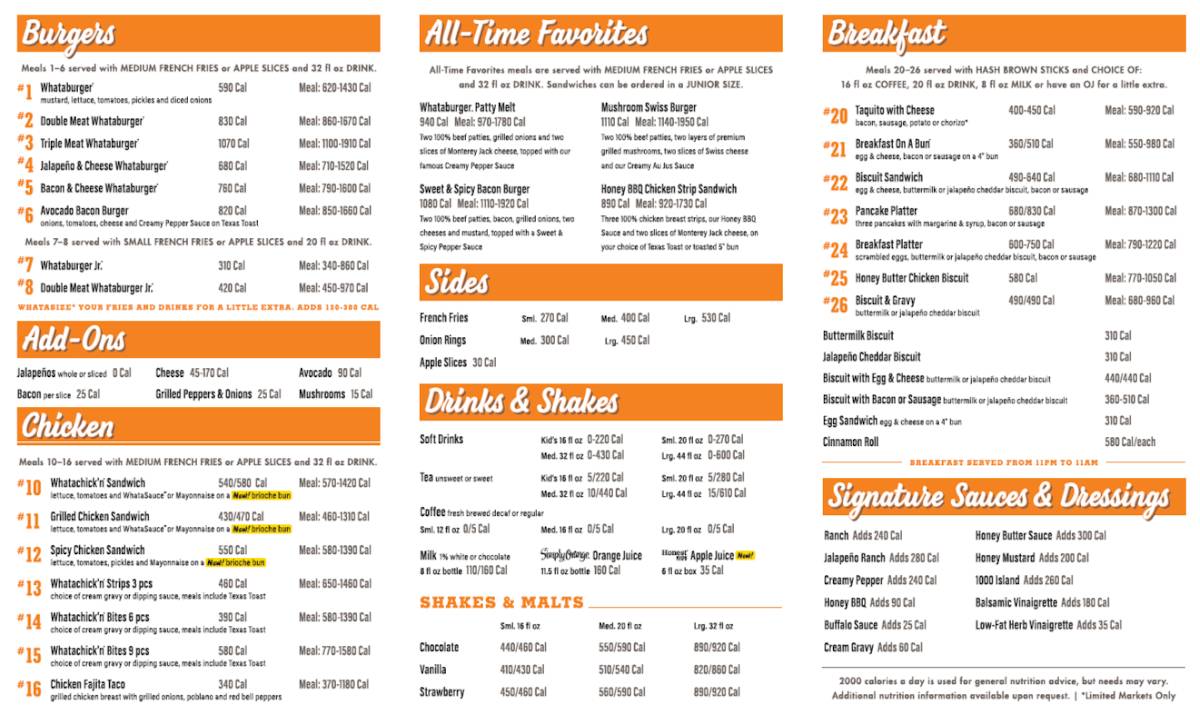 Menu at Whataburger fast food, Fort Worth, 109 NE 28th St