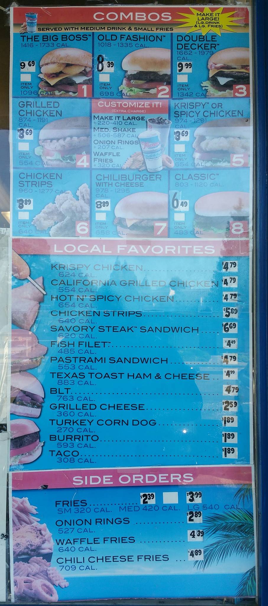 Menu at Fosters Freeze fast food, Pinole, 993 San Pablo Ave