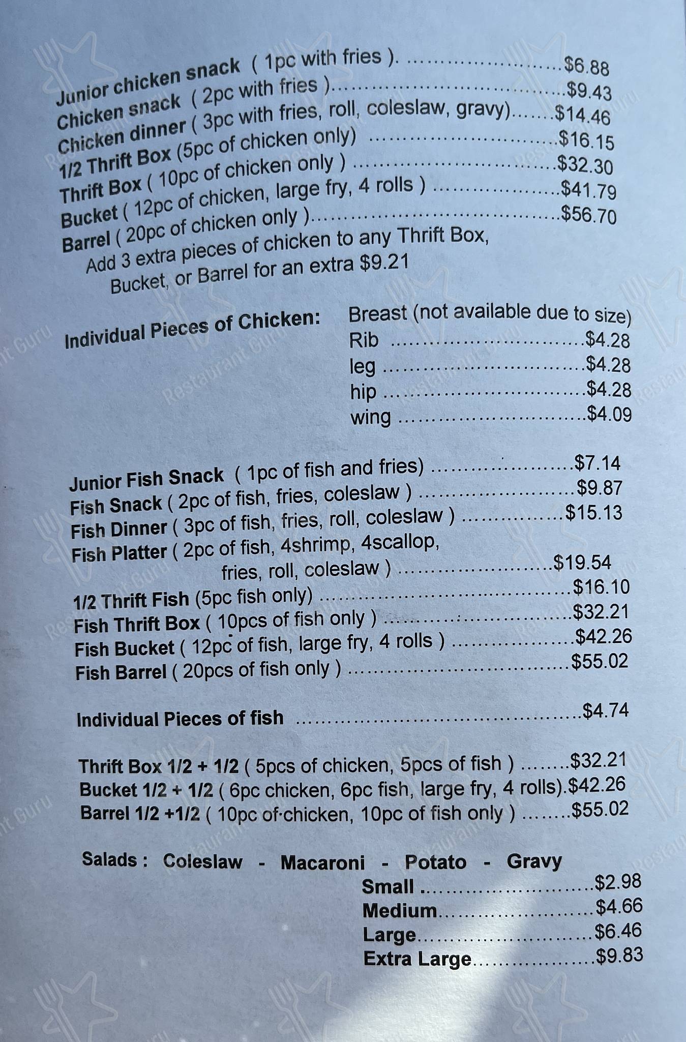Menu at Dixie Lee restaurant, Four Corners