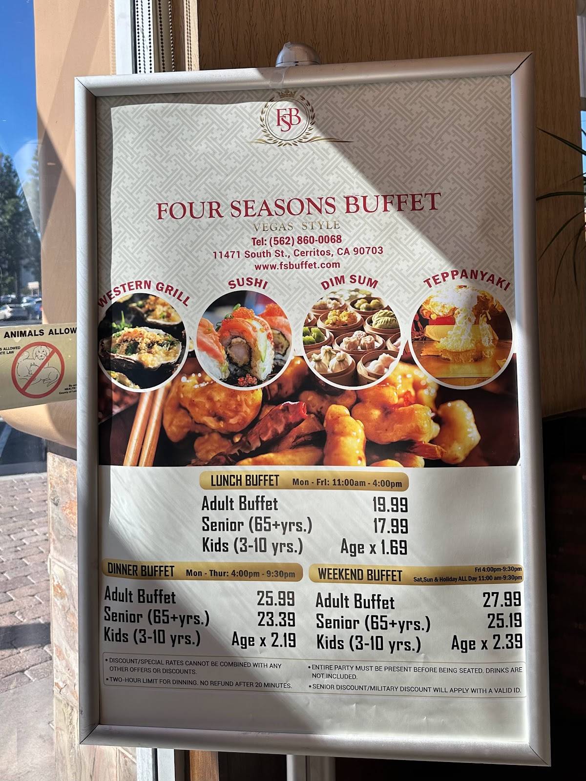 Menu at Four Seasons Buffet restaurant, Cerritos