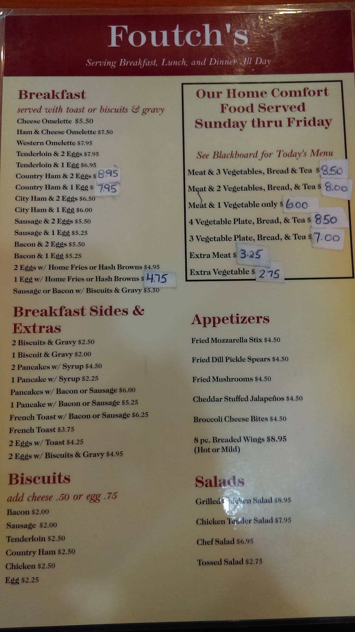 Menu at Foutch Restaurant, McMinnville