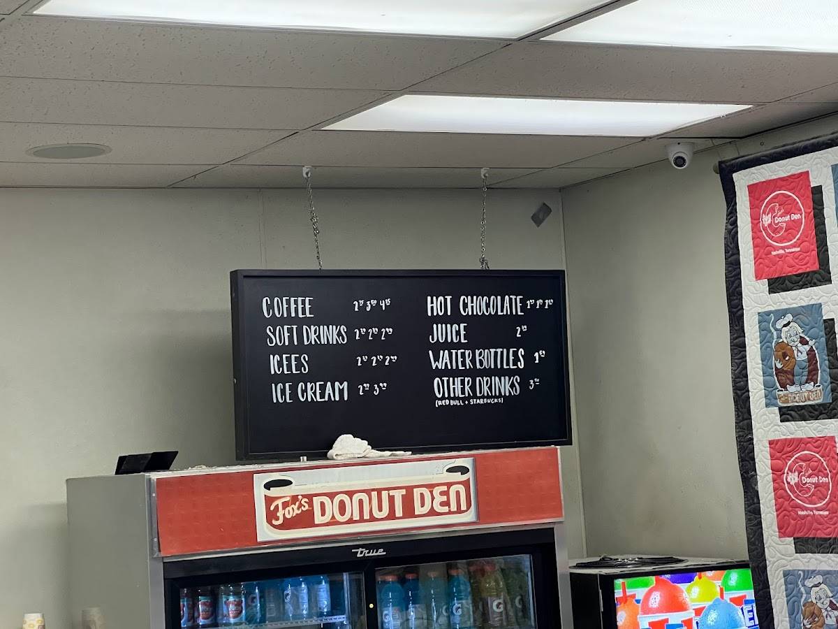 Menu at Fox's Donut Den restaurant, Nashville