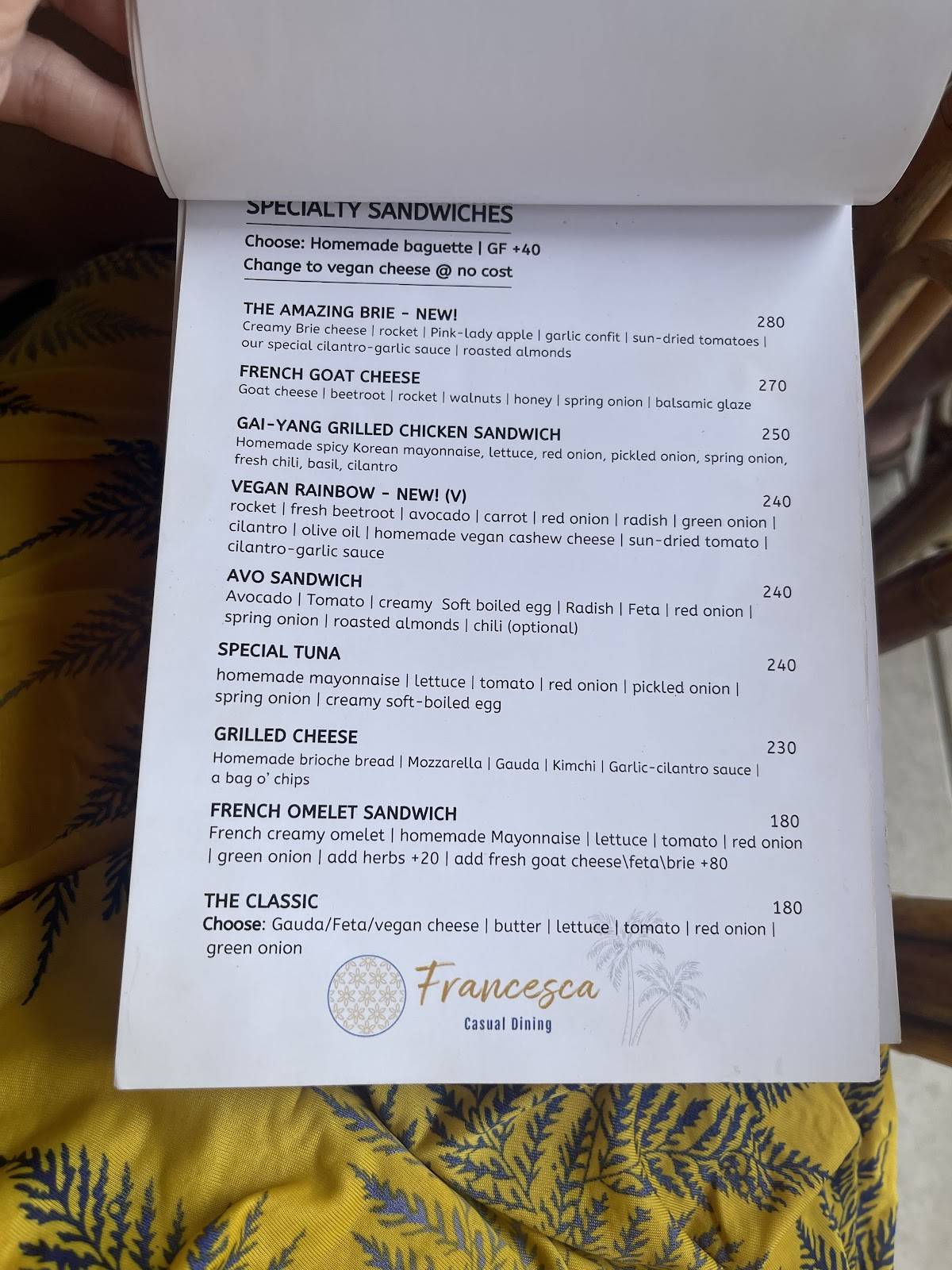 Menu at Francesca - Specialty Kitchen & Cafe, Ko Pha-ngan