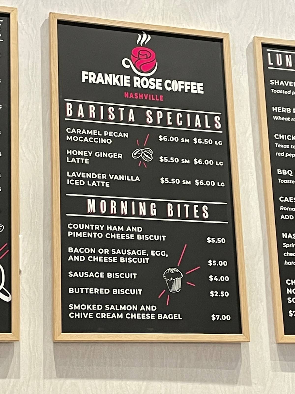 Menu at Frankie Rose Coffee cafe, Nashville