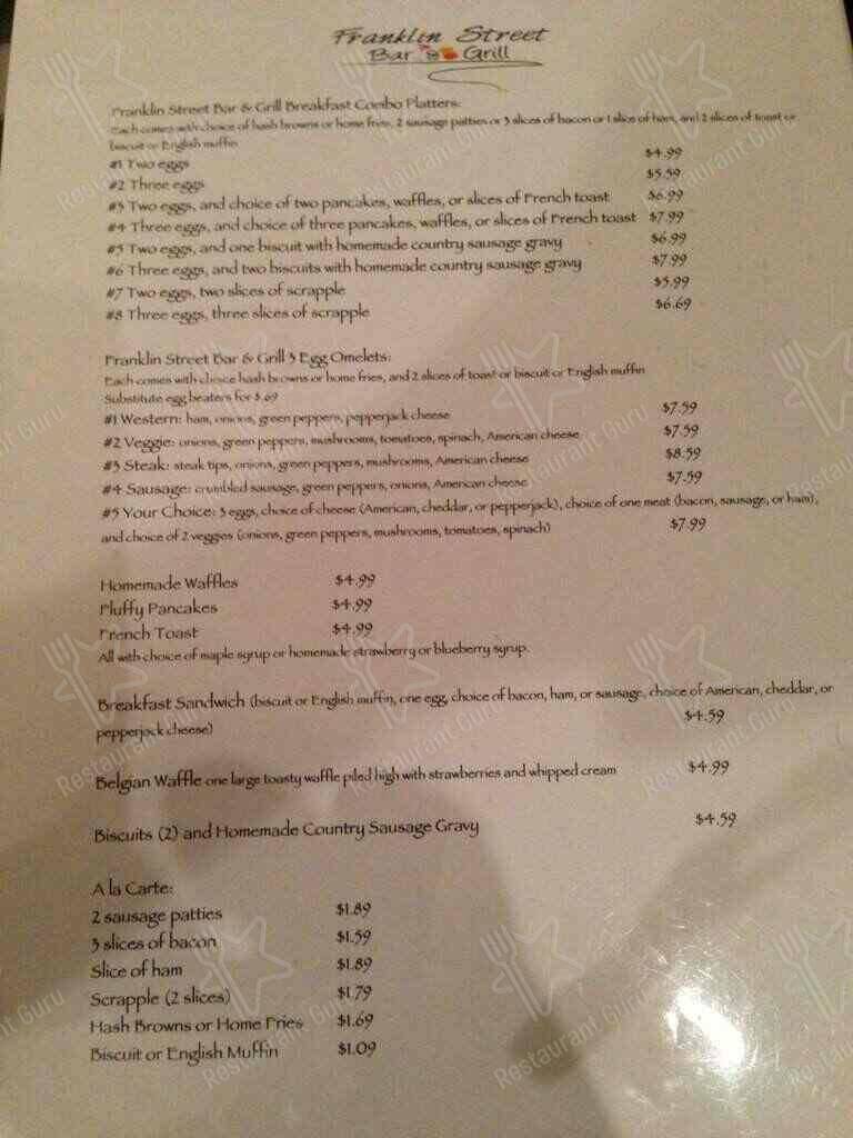 Menu at Franklin Street Bar & Grill, Johnstown