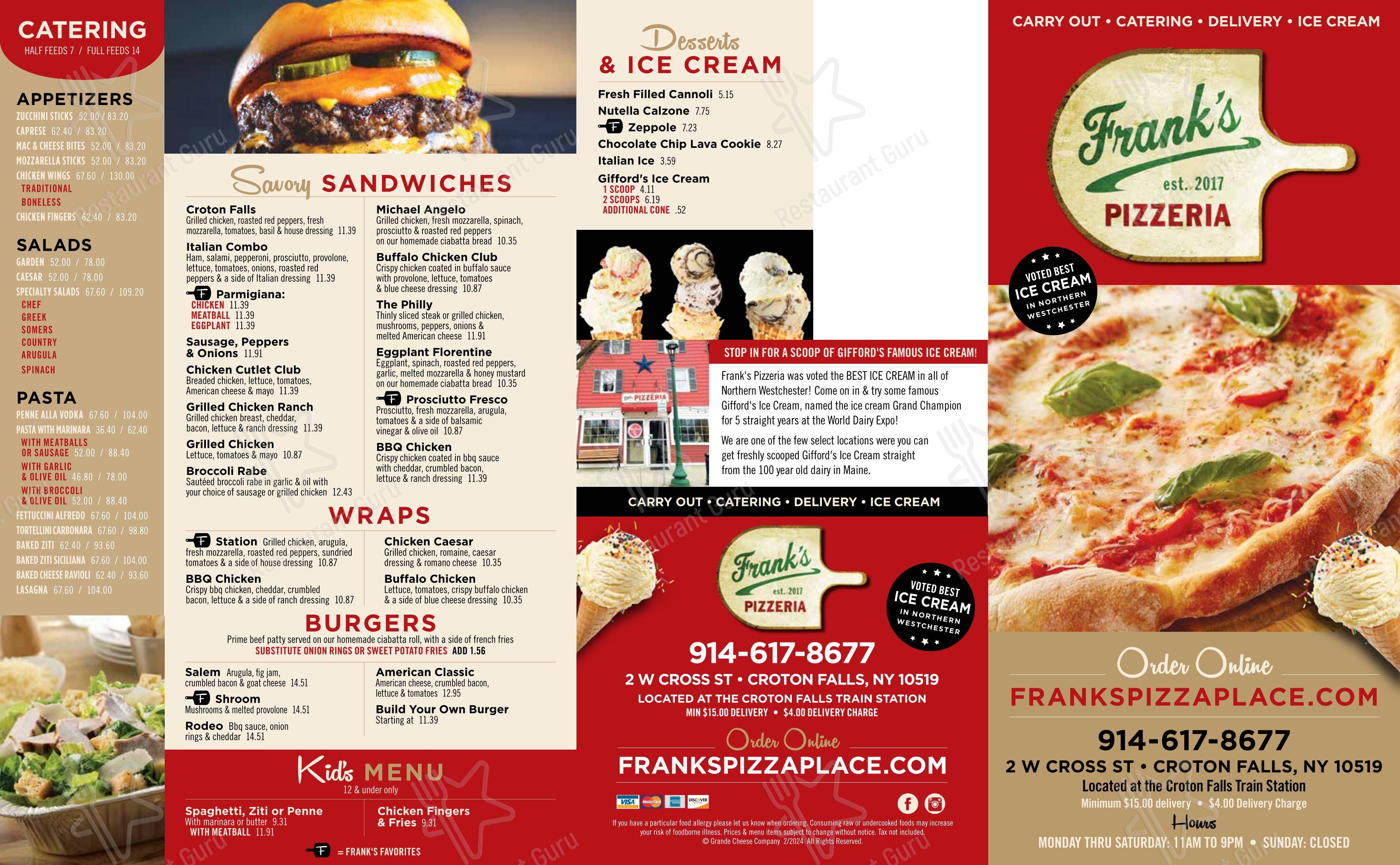 Menu at Frank's Pizzeria, Croton Falls