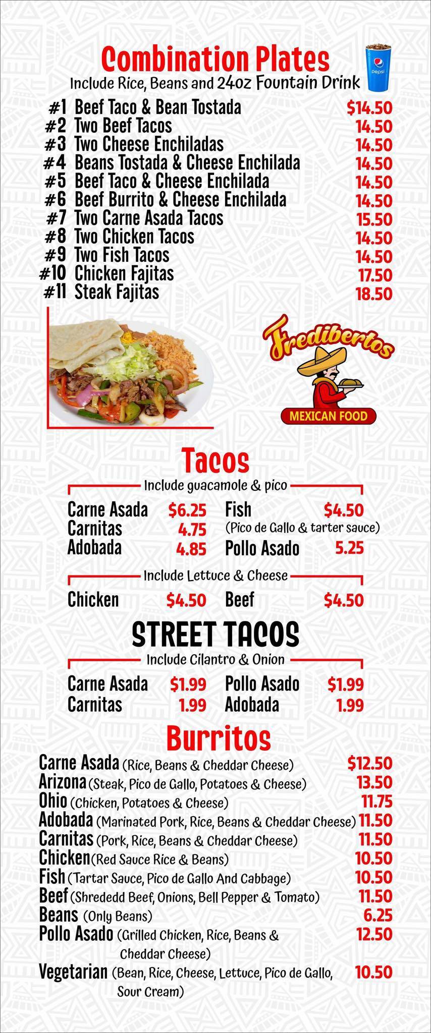 Menu at Fredibertos Mexican Food Drive Thru restaurant, Austintown