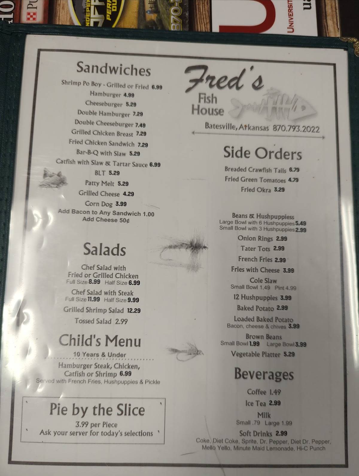 Menu at Fred's Fish House restaurant, Batesville
