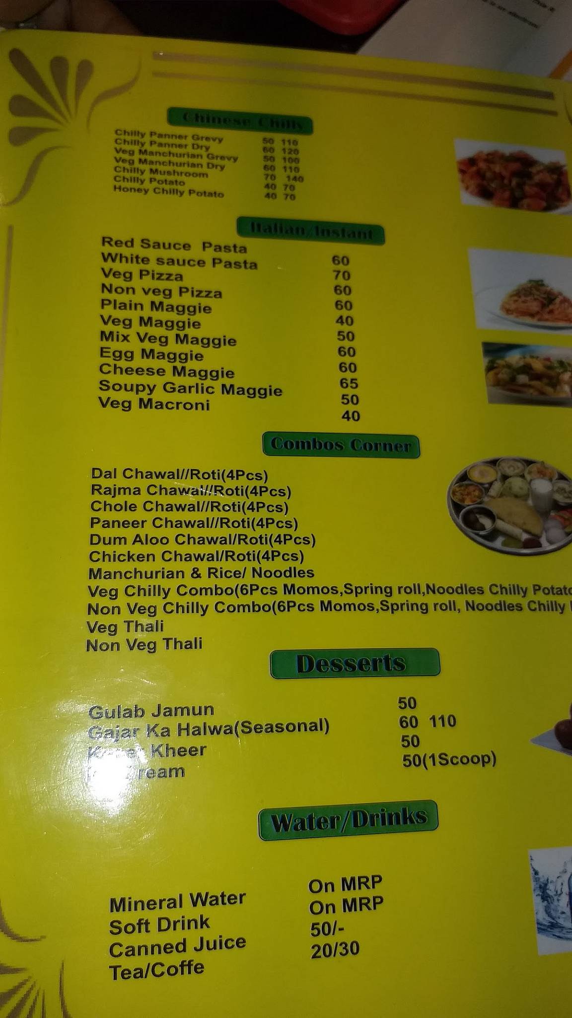 Menu at Freedom food point, New Delhi