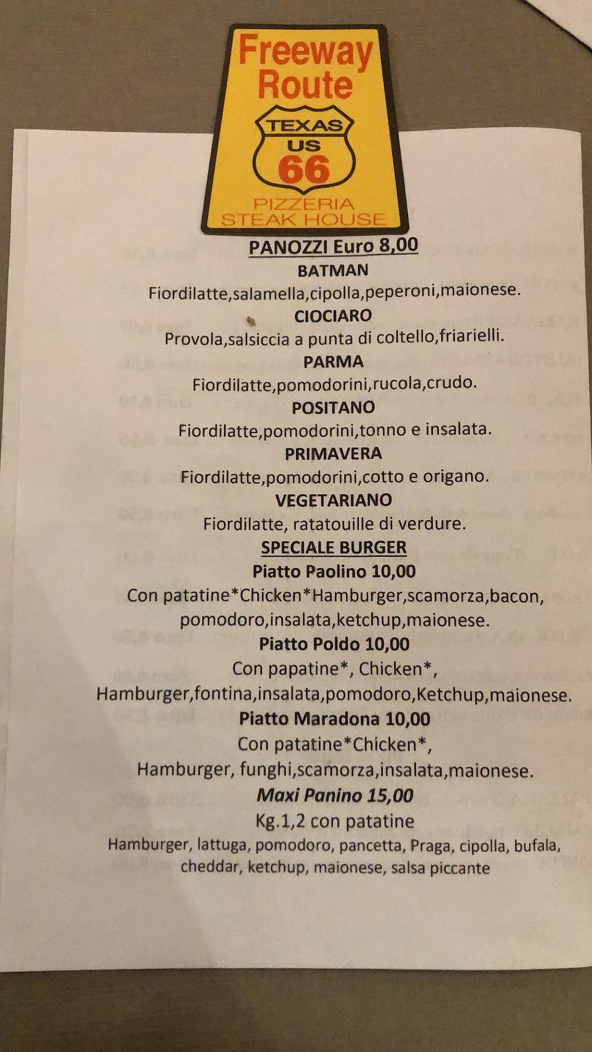 Menu au Freeway Route 66 Ristorante Pizzeria Italiano, Rho