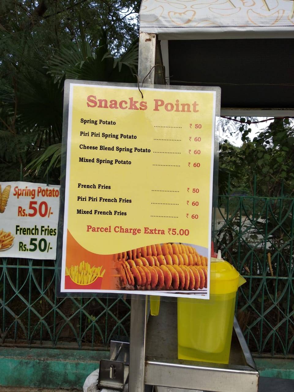 Menu at French fries shop, Chennai