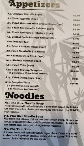 Menu at Fried Rice restaurant, Roland