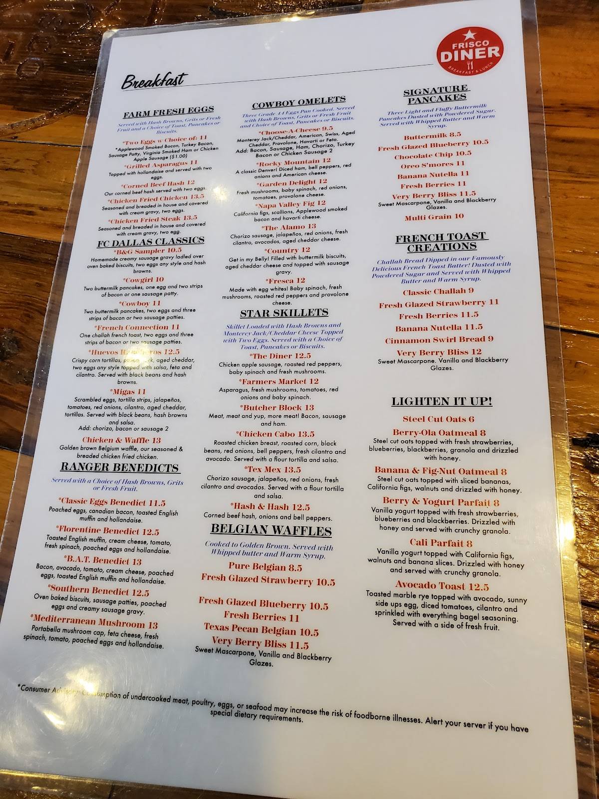 Menu at Frisco Diner cafe, Frisco, Dallas Pkwy