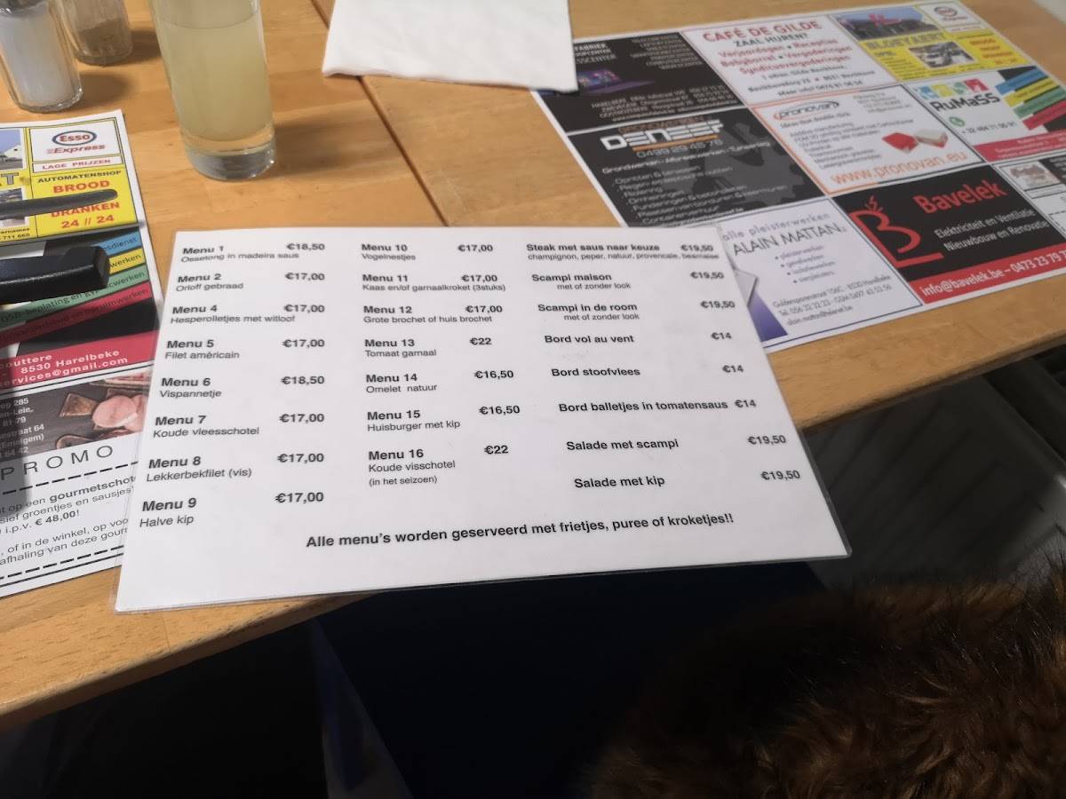 Menu at Frituur Benny, Harelbeke