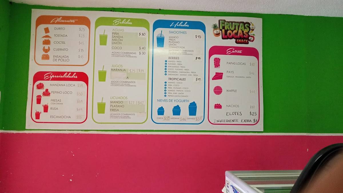 Carta del pub y bar Frutas Locas Snack, San Pedro Garza García