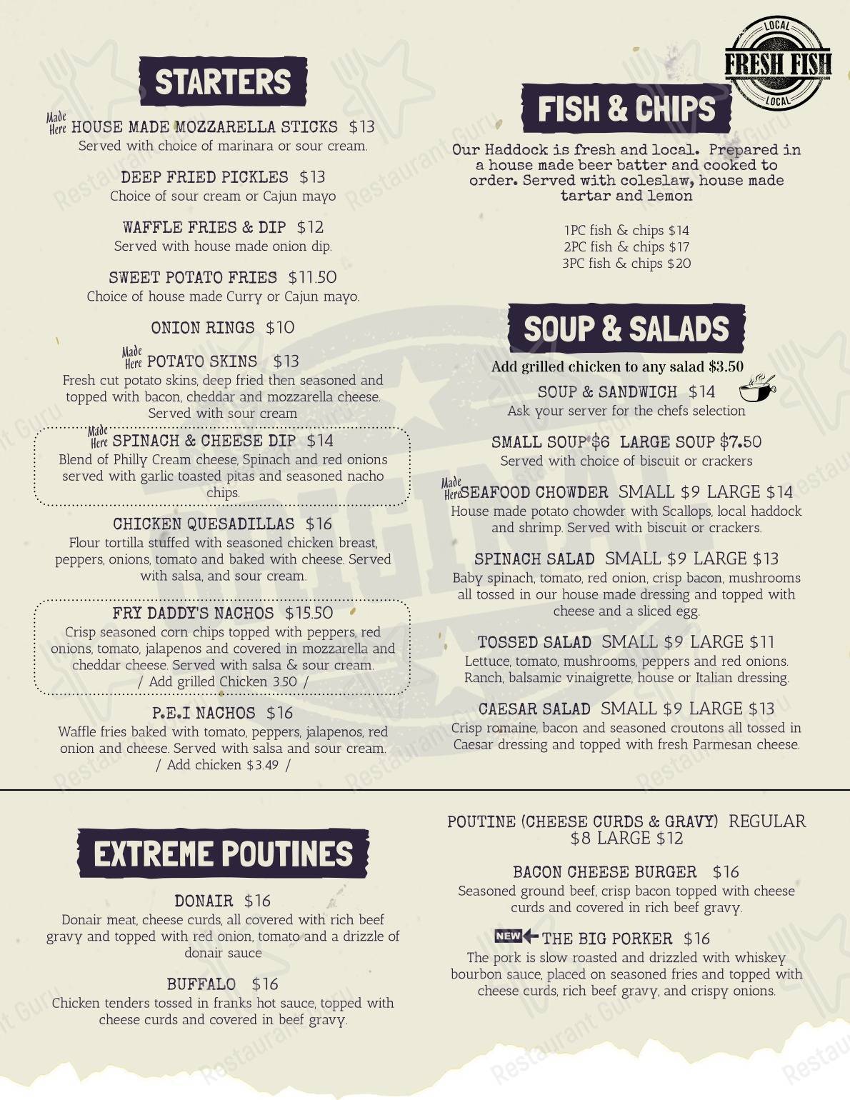 Menu at Fry Daddy’s - Fry & Grill restaurant, Middle Sackville