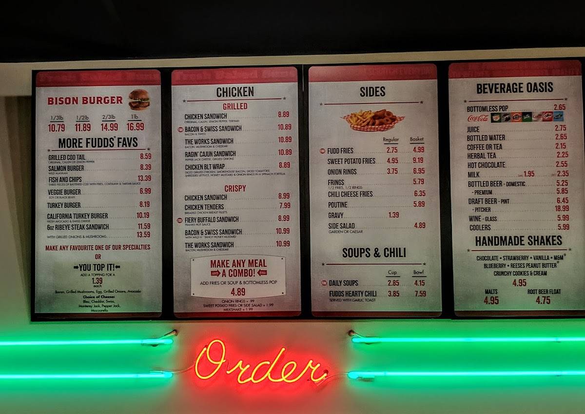 Menu at Fuddruckers restaurant, Saskatoon, 8 St E