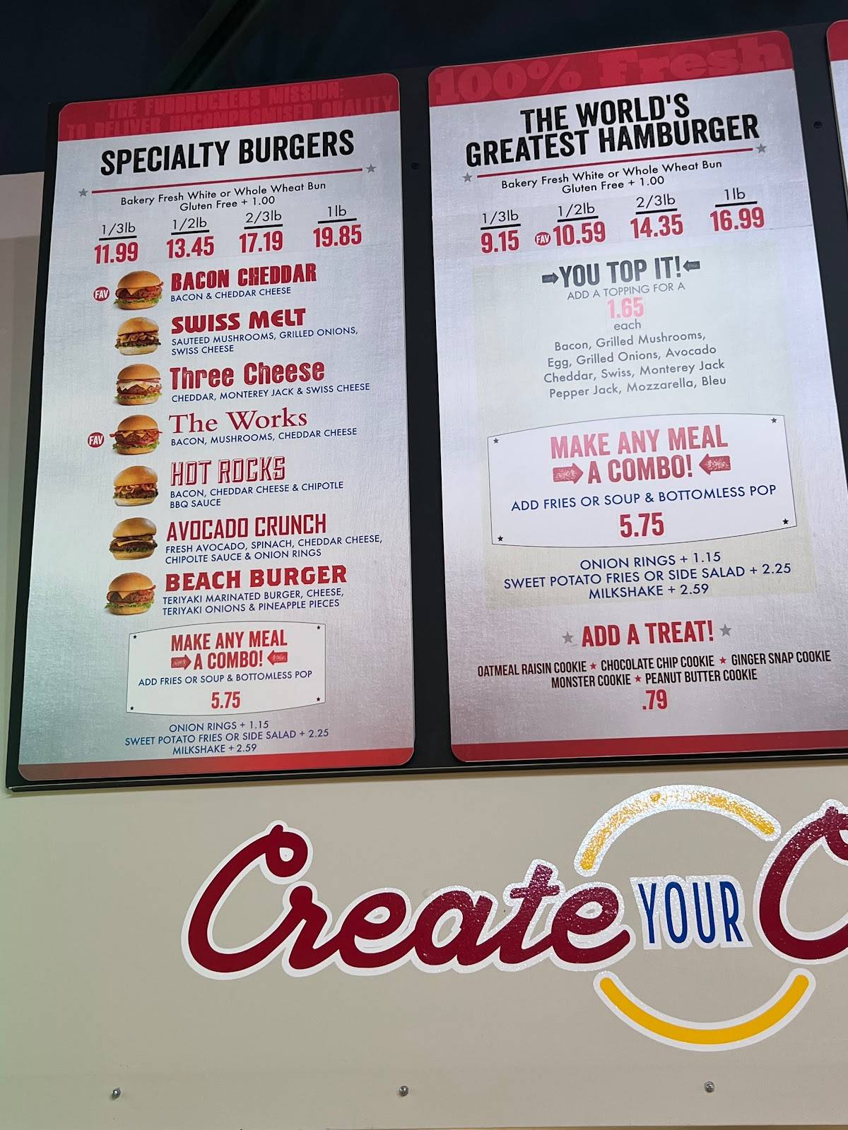 Menu at Fuddruckers restaurant, Saskatoon, 8 St E