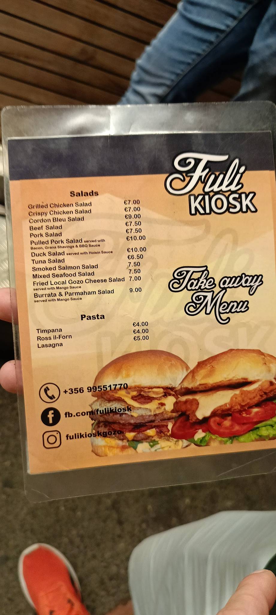 Menu at Fuli Kiosk restaurant, Ghajnsielem