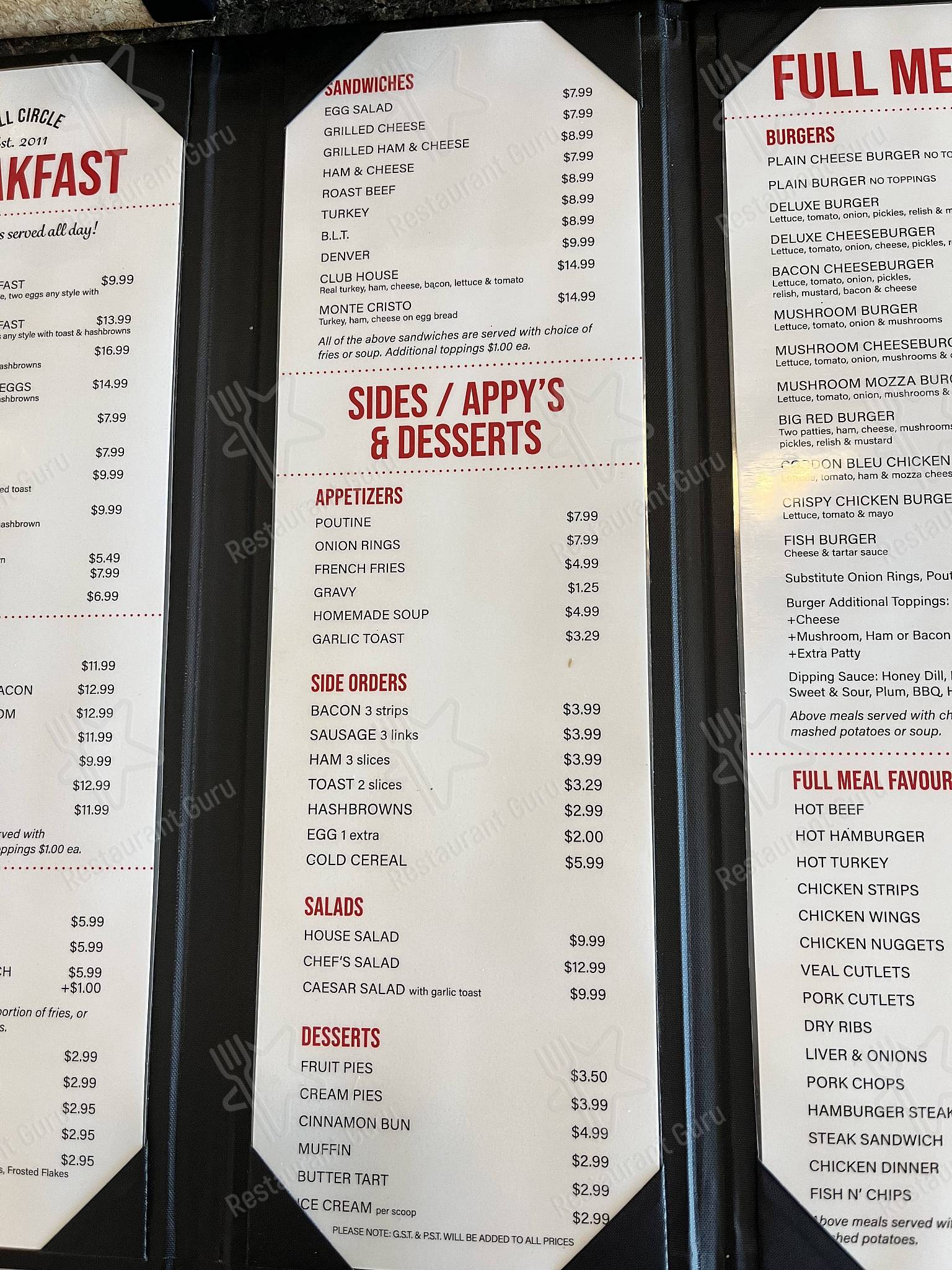 Menu at Full Circle Restaurant, Christopher Lake