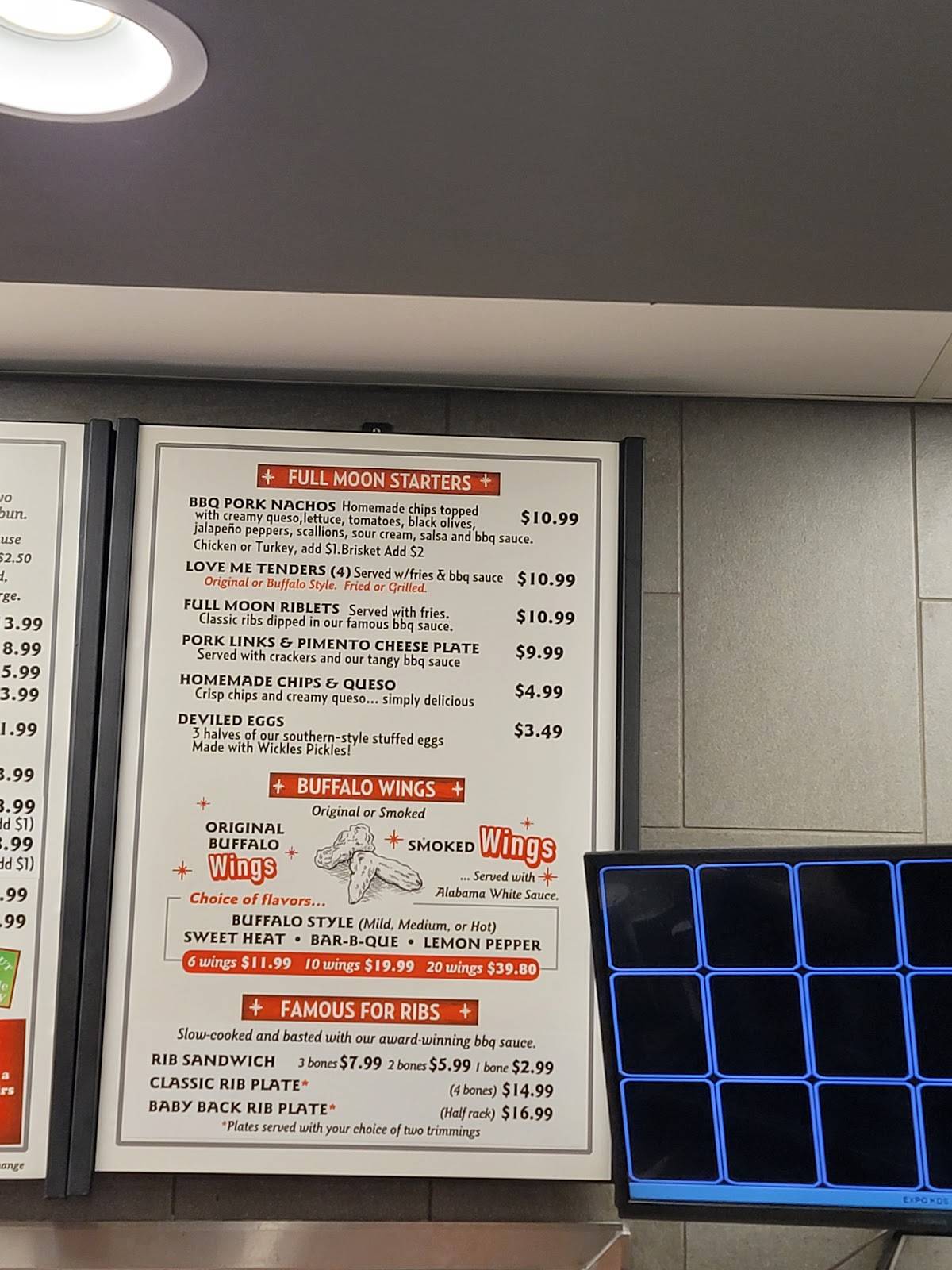 Menu at Full Moon Bar-B-Que, Huntsville