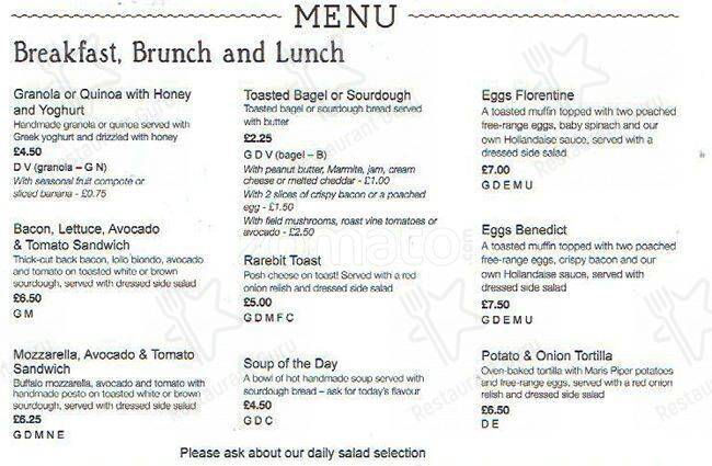Menu at Full Of Beans cafe, London