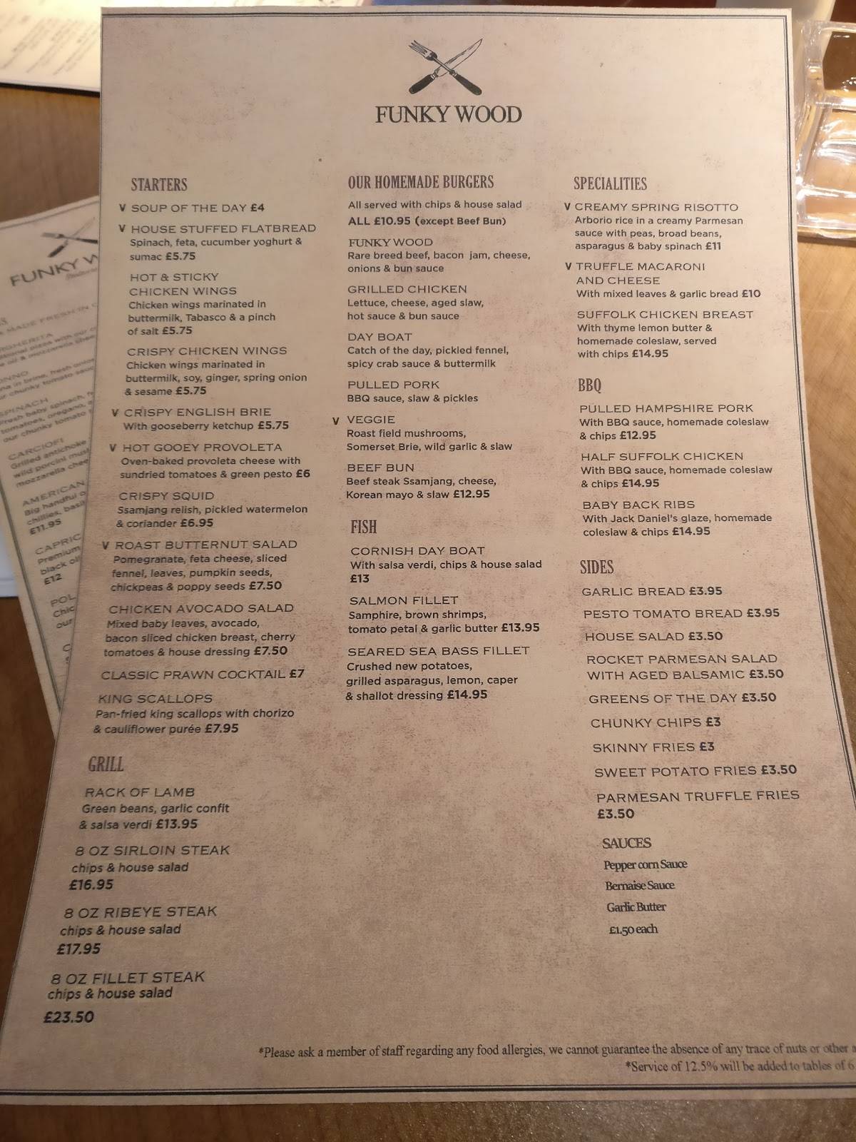Menu at Funky Wood restaurant, Maidenhead