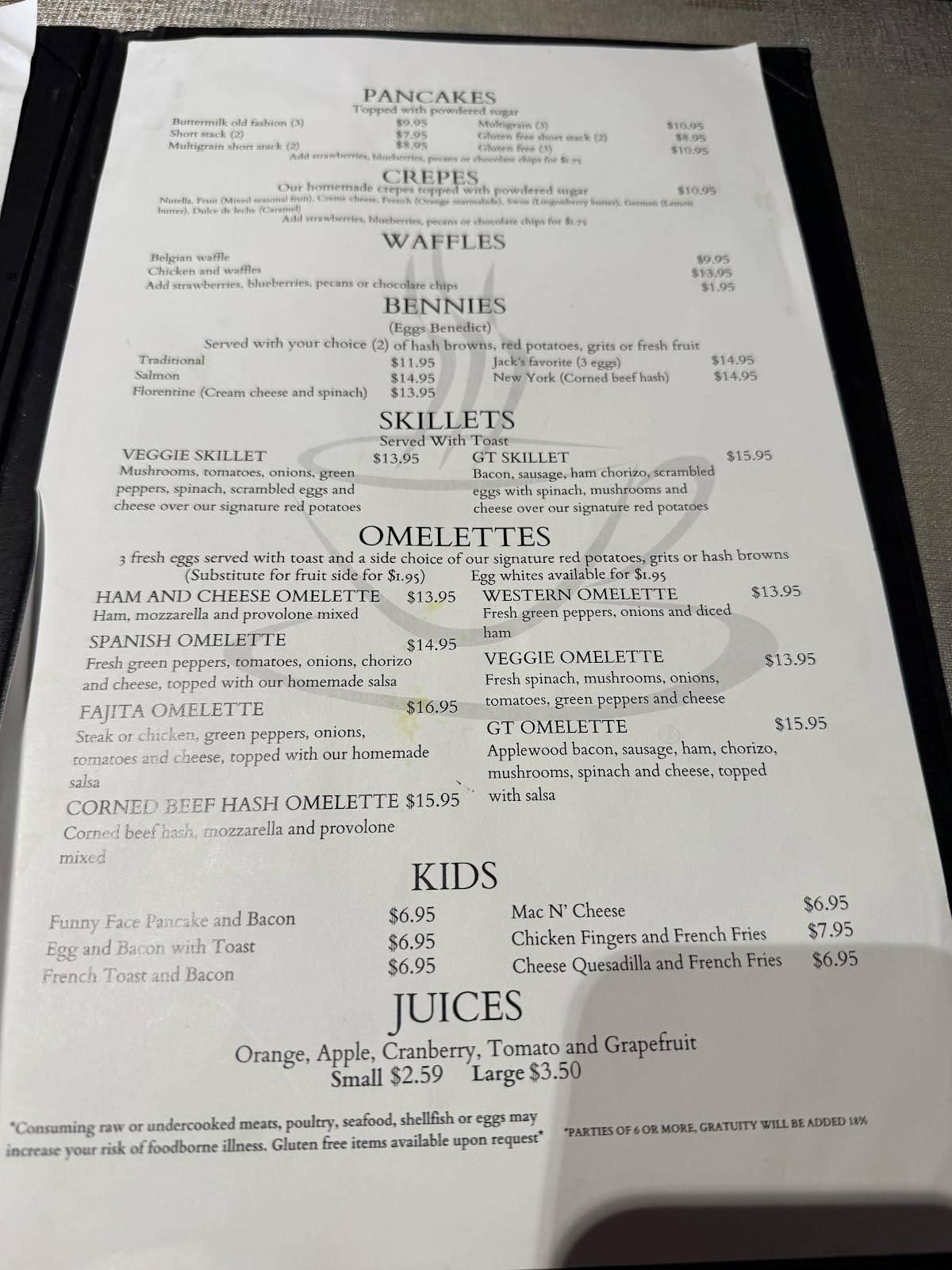 Menu at GT International Cafe, Hilton Head Island