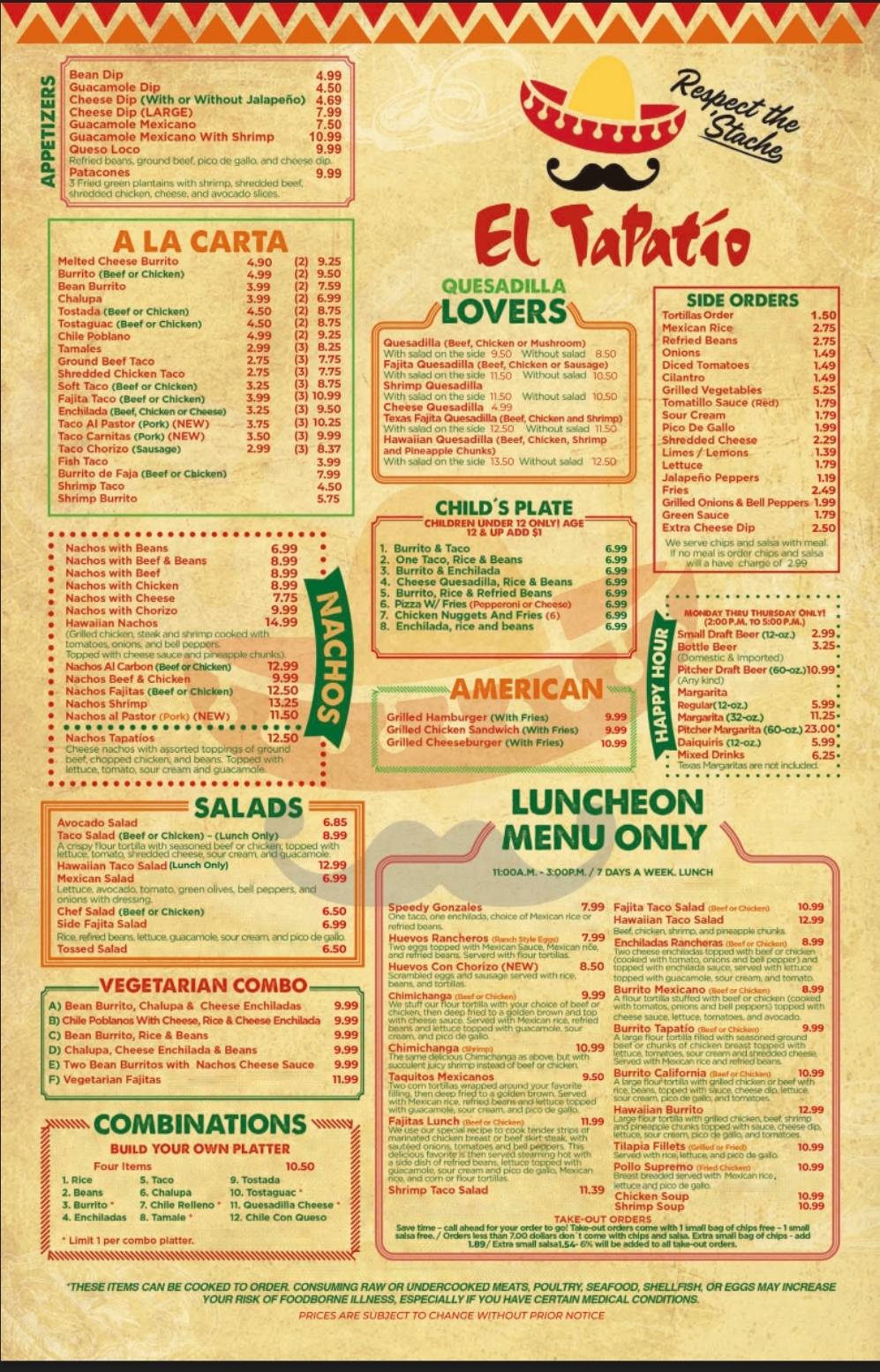Menu at El Tapatio Mexican Restaurant, Rainbow City