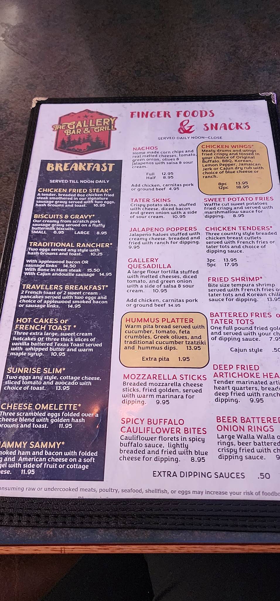 Menu at Gallery Restaurant & Bar, Sisters