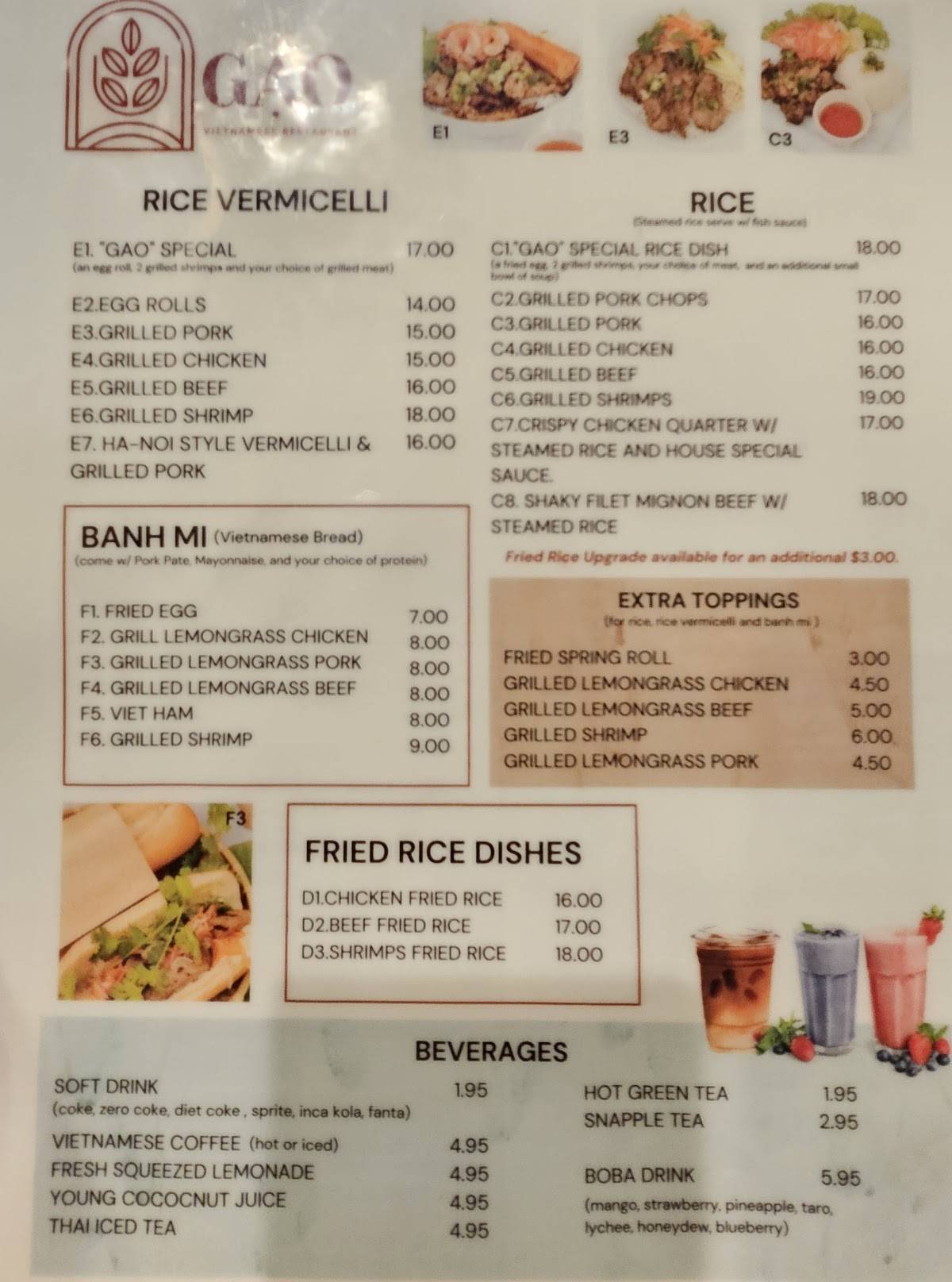 Menu at Gao Restaurant, Fairfax
