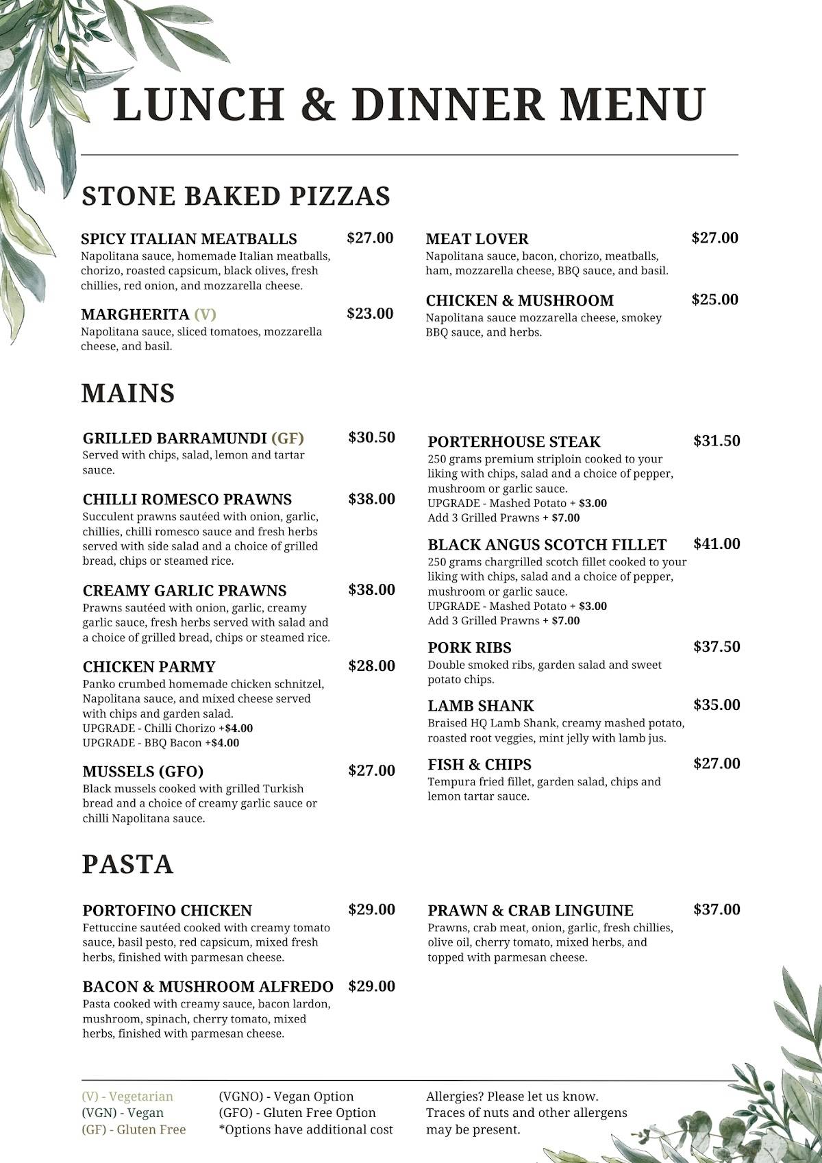 Menu at GarWyn's Garden Cafe & Resto, Lexia