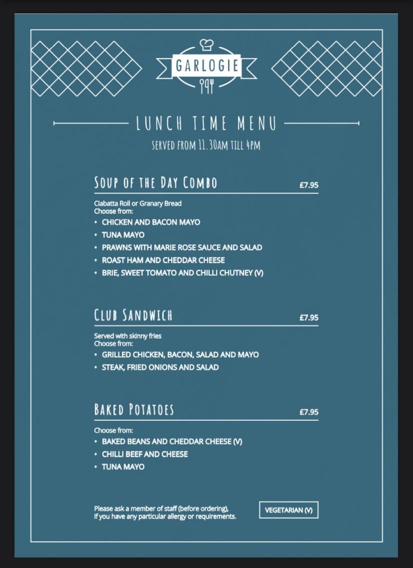 Menu at The Garlogie Inn pub & bar, Garlogie