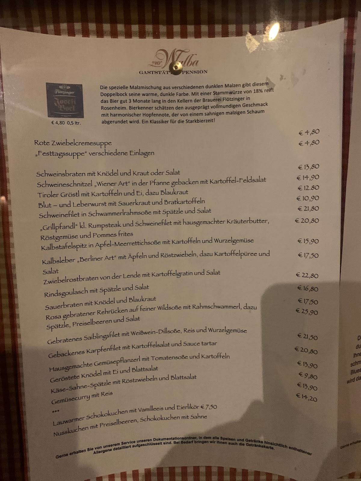 Speisekarte von Zur Walba restaurant, Pentling