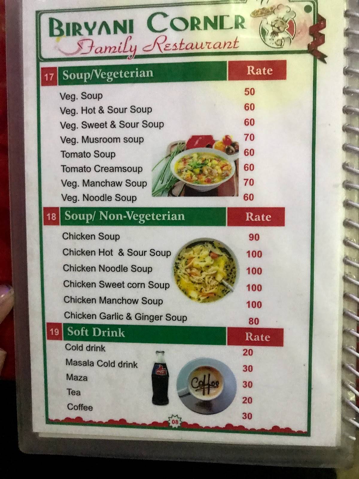 Menu at Biryani Corner, Gaya