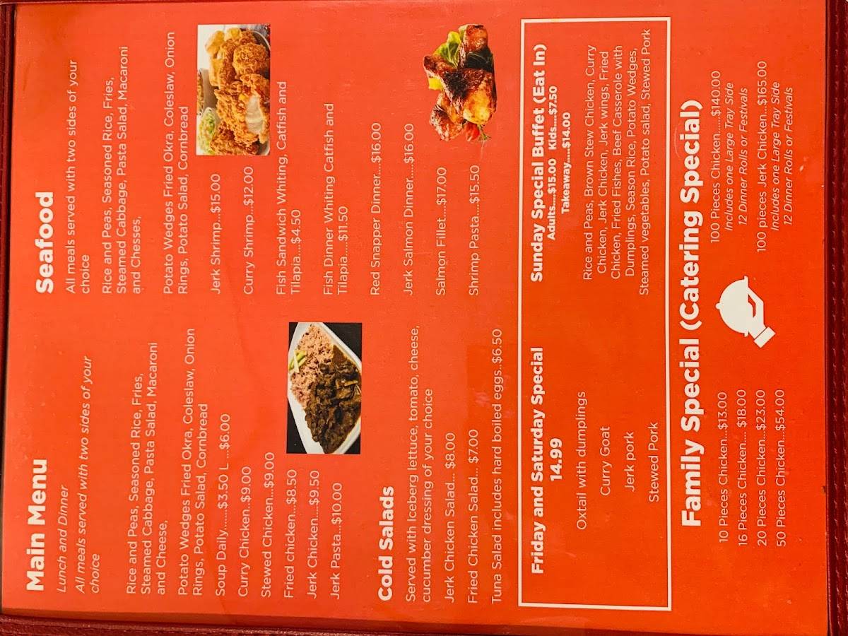 Menu at Gee's Caribbean Style restaurant, Cincinnati