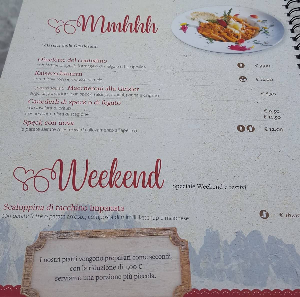 Menu da Rifugio Odle - Geisleralm ristorante, Italia, St. Johann