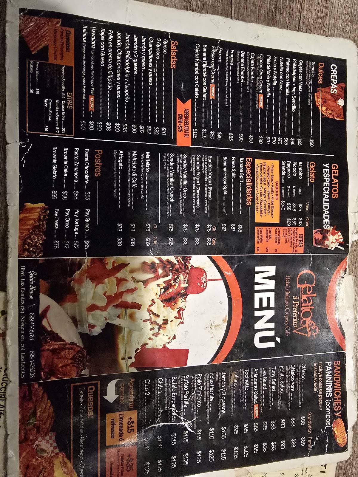 Carta del café Gelato House, Reynosa