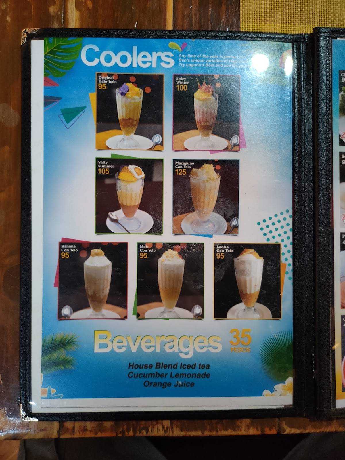 Menu at Ben's Halo Halo restaurant, General Trias