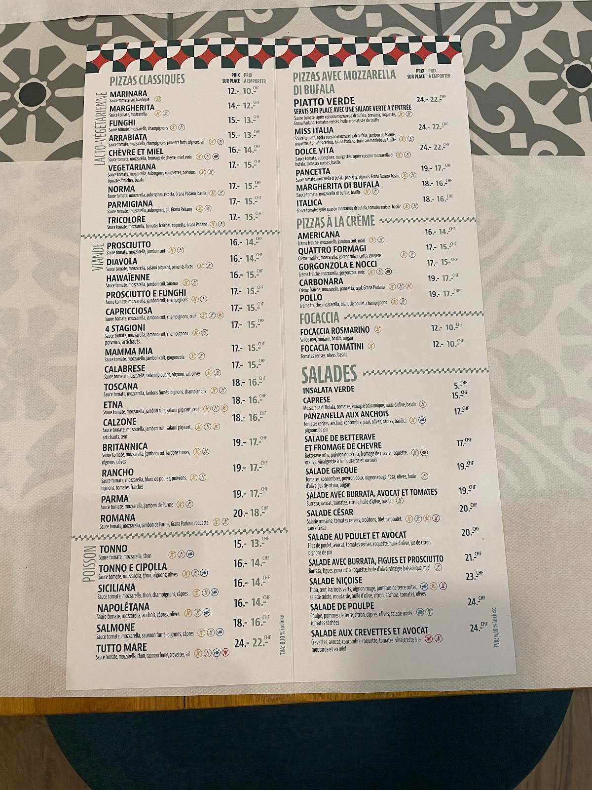 Menu at La Plancha, Geneva