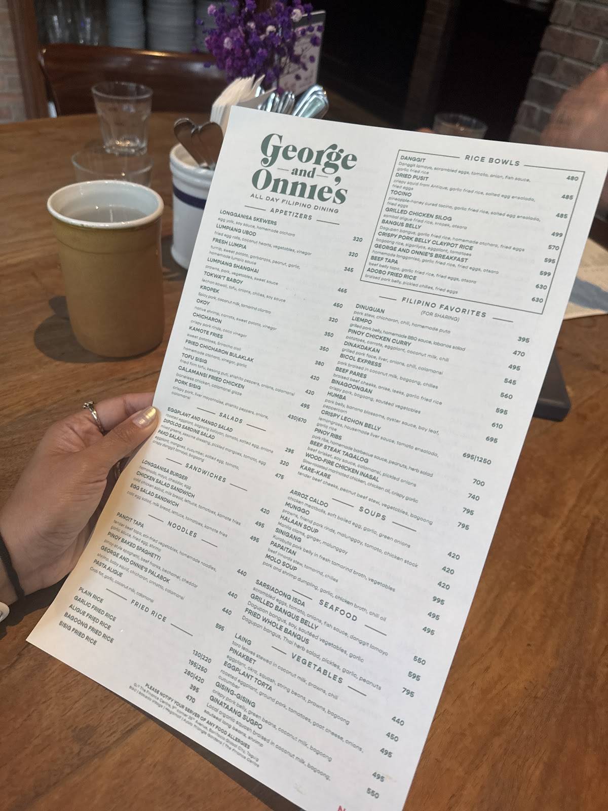 Menu at George and Onnie's BGC - World Plaza restaurant, Taguig, Ground ...