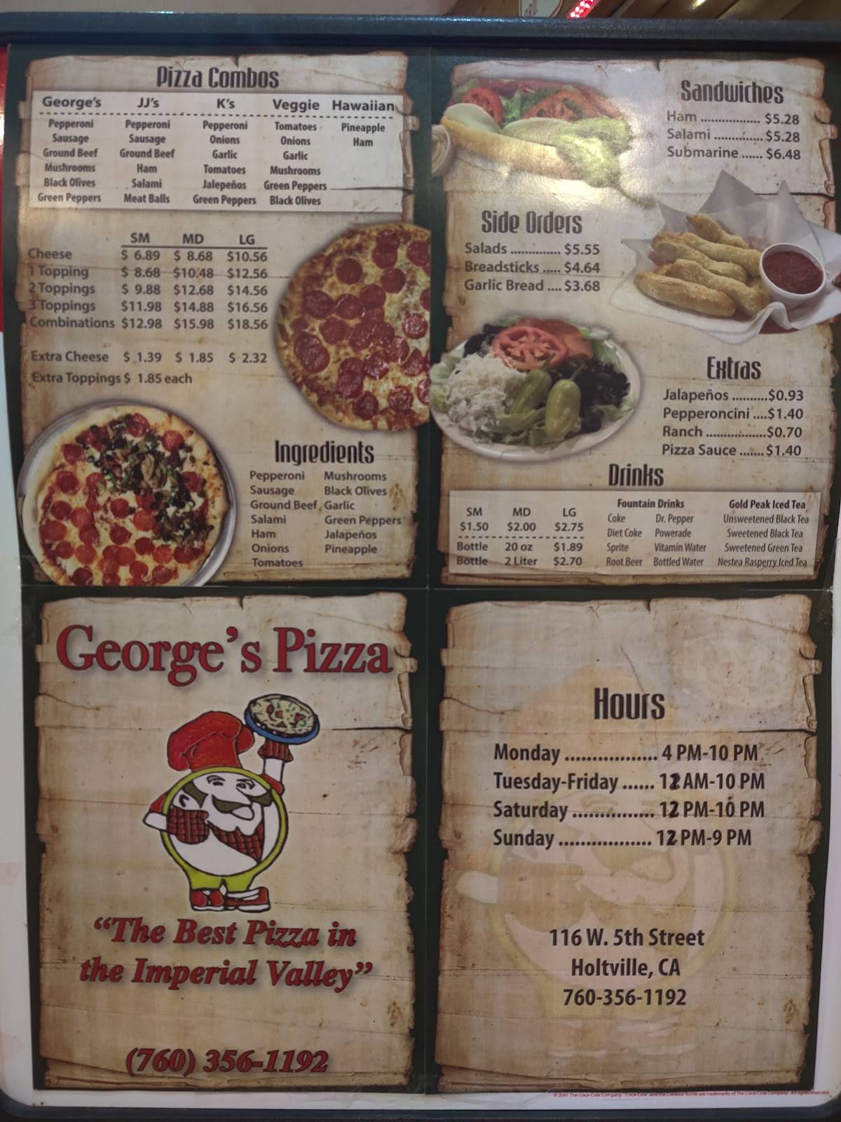 Menu at George's Pizza pizzeria, Holtville