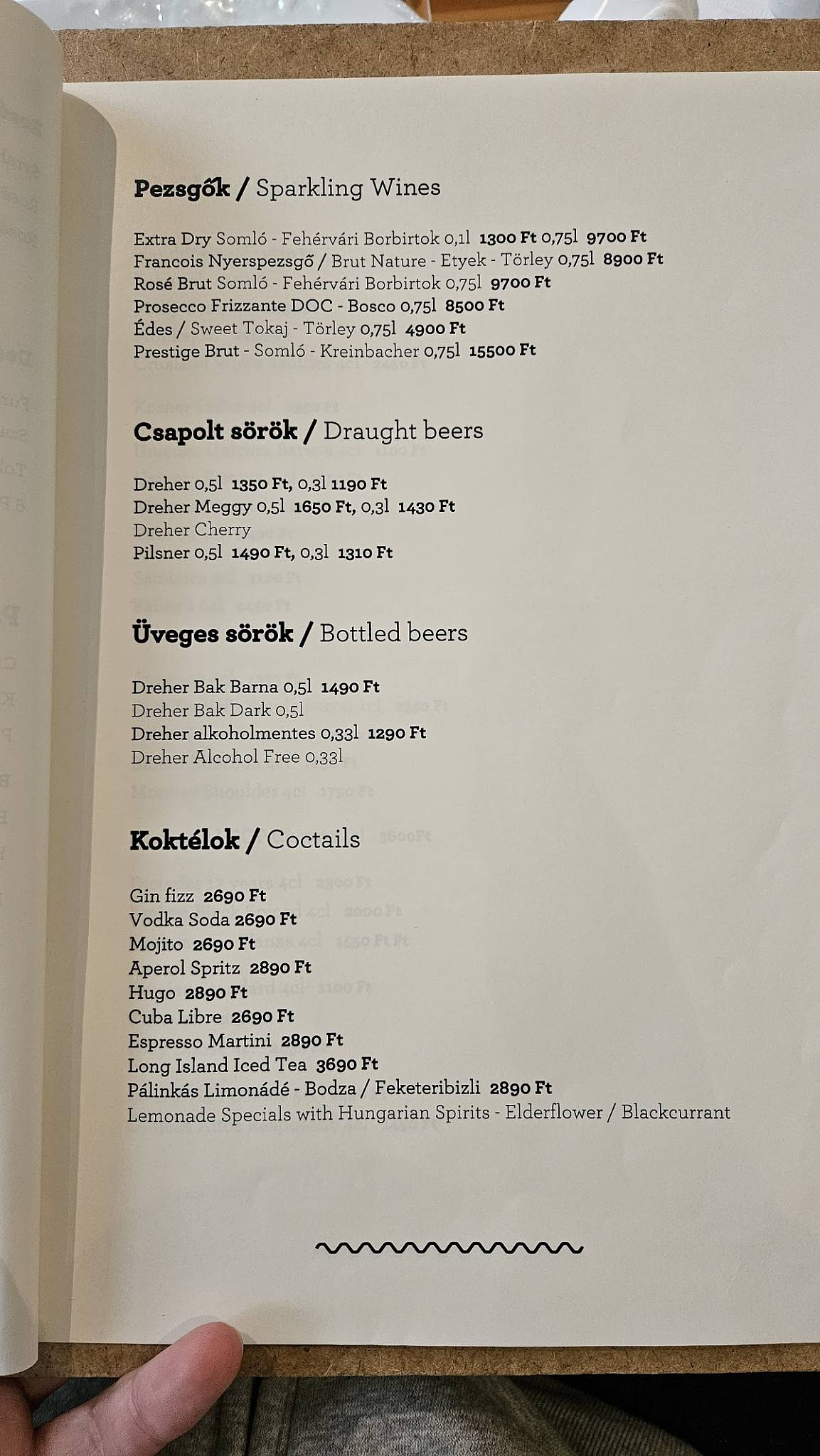 Menu at Gettó Gulyás restaurant, Budapest