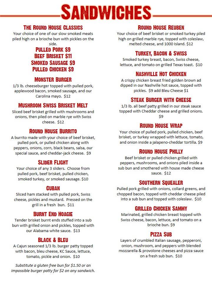 Menu at Round House BBQ, Trenton