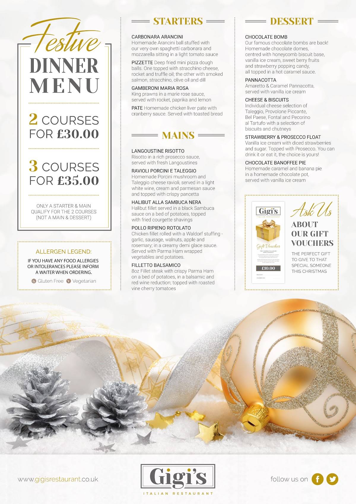 Menu at Gigi's Italian Restaurant, Bonnyrigg
