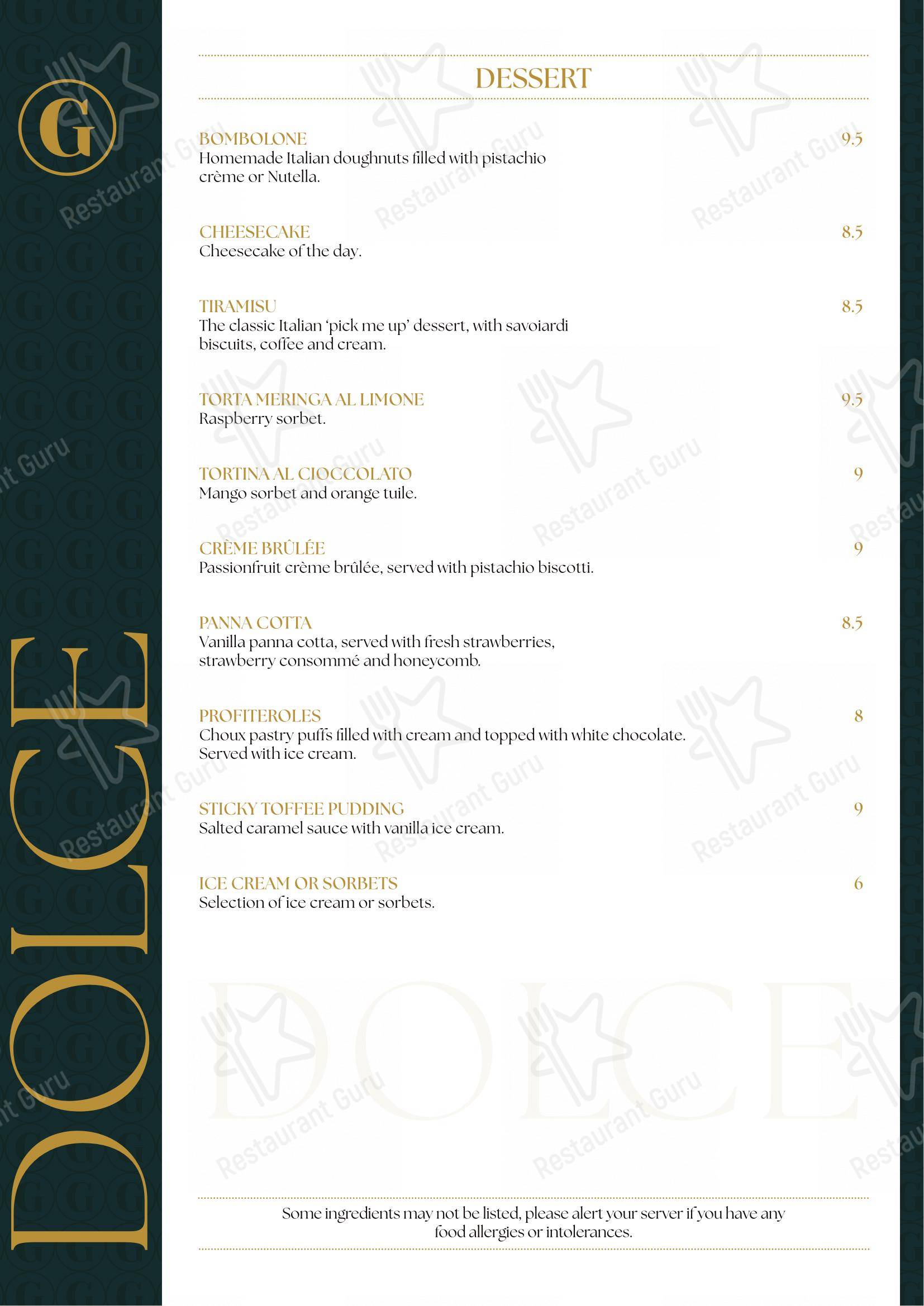 Menu at Gigi's Italian Restaurant, Bonnyrigg