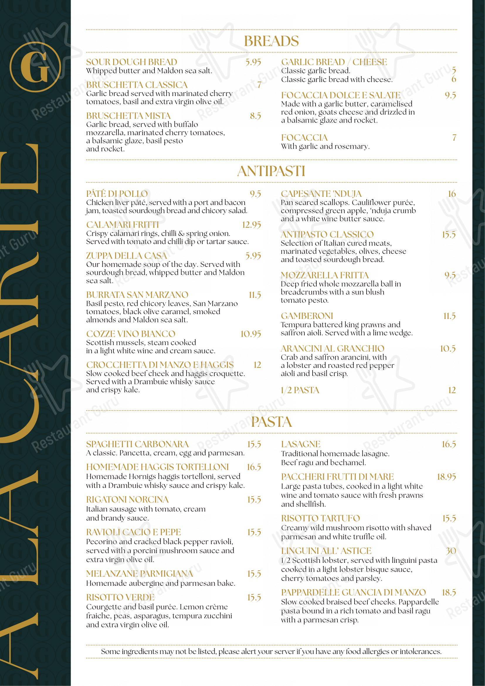 Menu at Gigi's Italian Restaurant, Bonnyrigg
